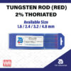 Tungsten Rod (Red) - 2% Thoriated